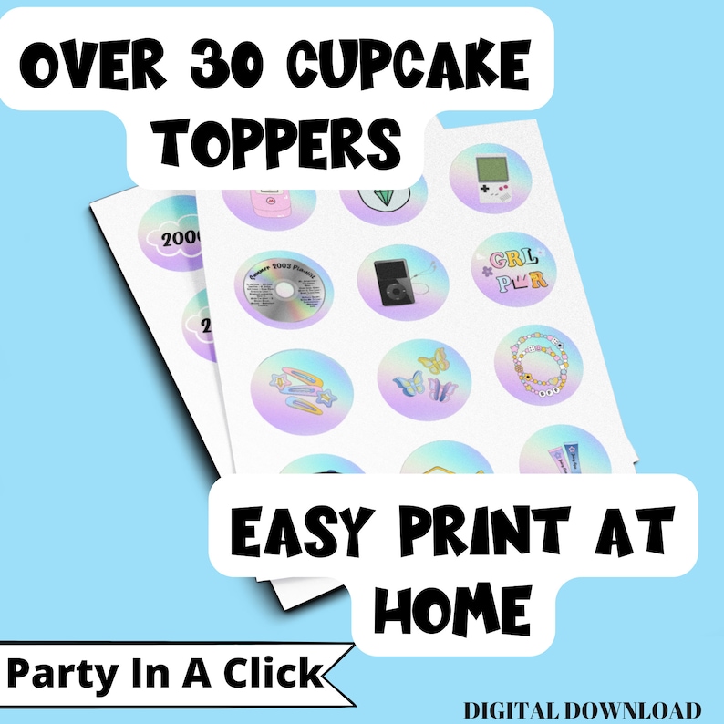 2000s Party Cupcake Toppers 2000 Theme Y2K Party Decor Y2k Decor 00s ...