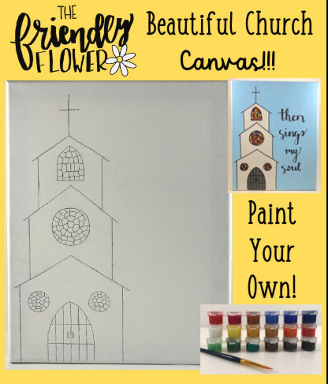 Church Canvas Sketch, DIY Paint, Paint Party, Customizable - Etsy