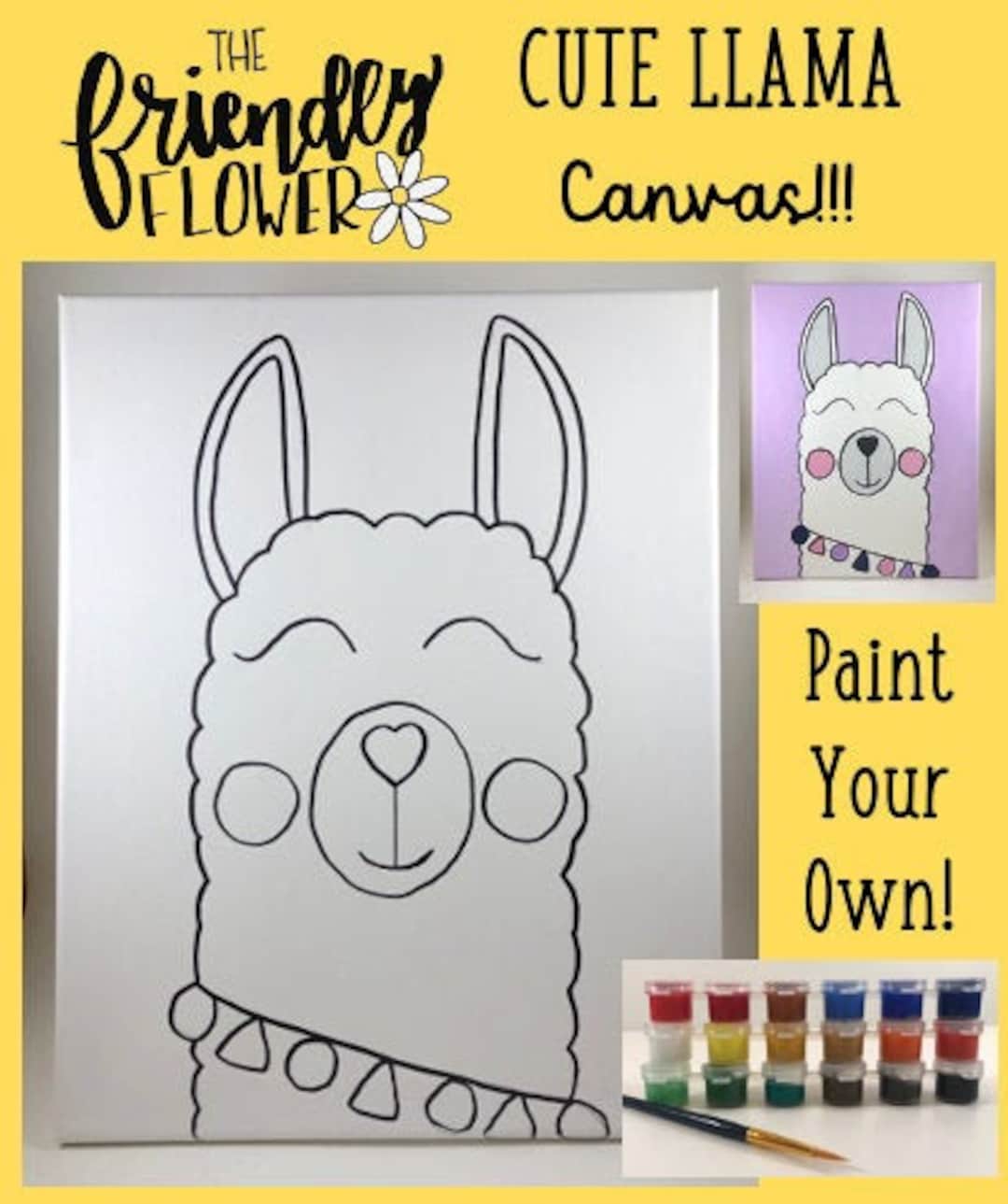 CUTE Llama Canvas Sketch, DIY Paint, Paint Party, Customizable, Kids ...