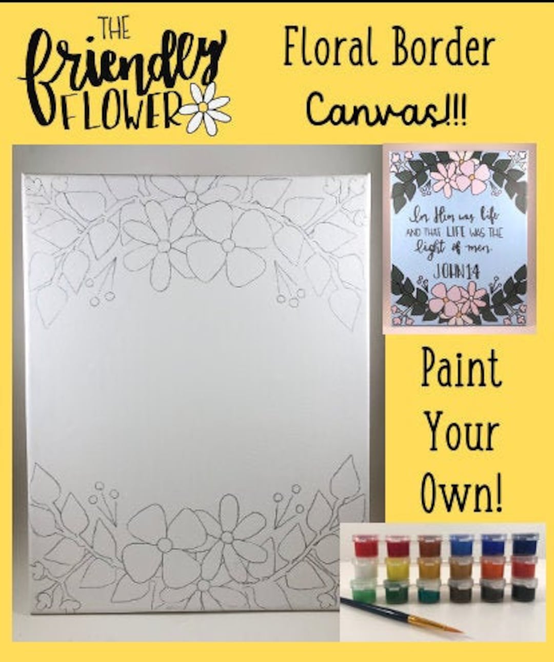Pretty Floral Border Canvas Sketch, DIY Paint, Paint Party ...