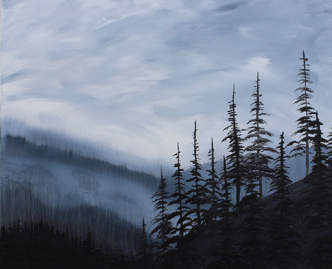 Monochromatic Forest Landscape, Original 24” X 30” Acrylic Painting - Etsy