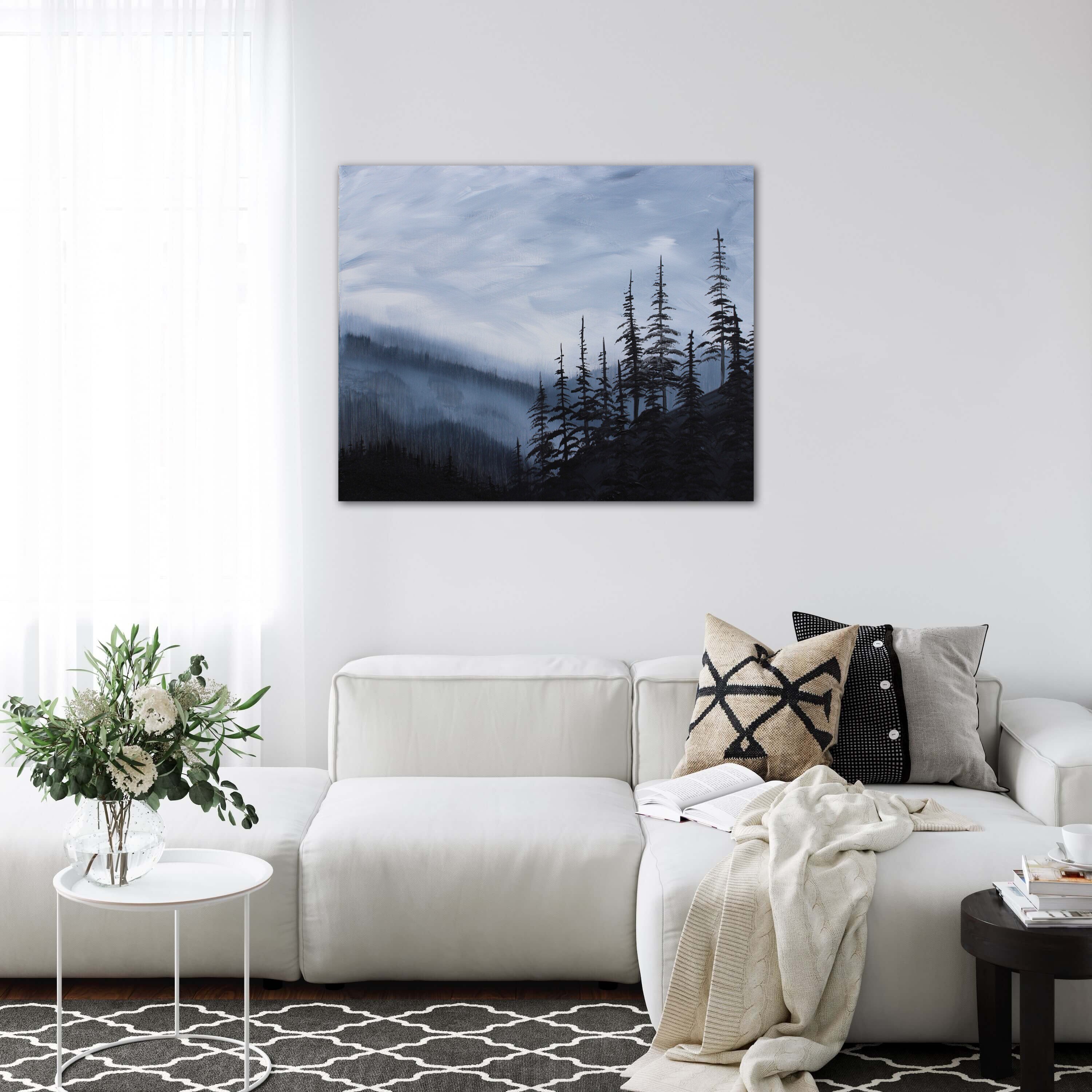 Monochromatic Forest Landscape, Original 24” X 30” Acrylic Painting - Etsy