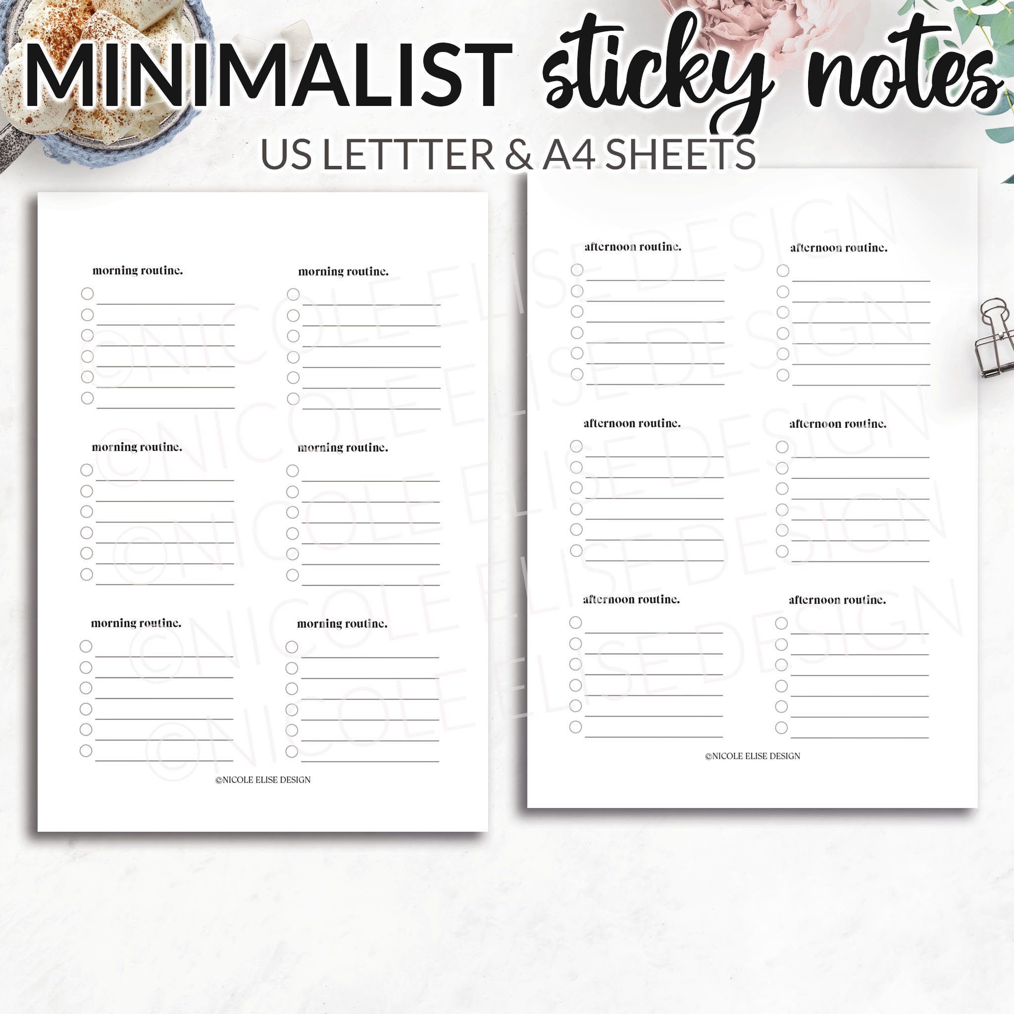 Minimalist Post It Sticky Note Template Routine Weekly To Do | Etsy