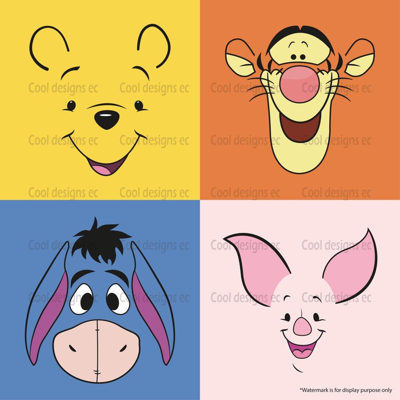 Winnie the Pooh Characters Faces Bundle SVG PNG JPG | Etsy