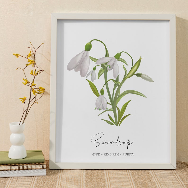 JANUARY BIRTH FLOWER Snowdrop Symbolism Vintage Floral Print Nursery ...