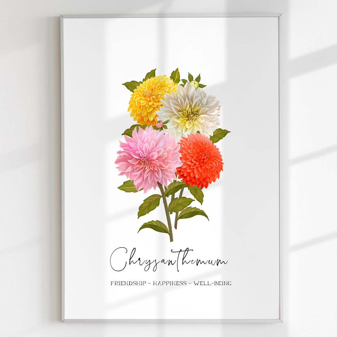 CHRYSANTHEMUM BIRTH FLOWER Printable Wall Art October Baby Gift Baby ...
