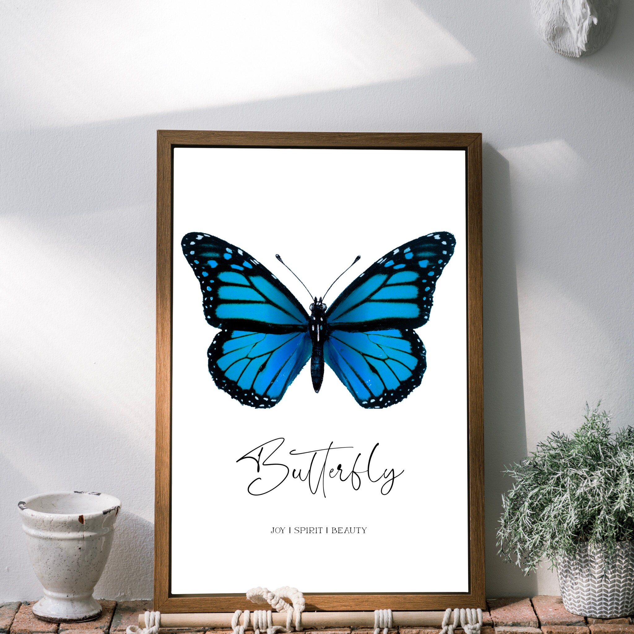 Vintage Printable Blue Butterfly Wall Art Print Digital - Etsy