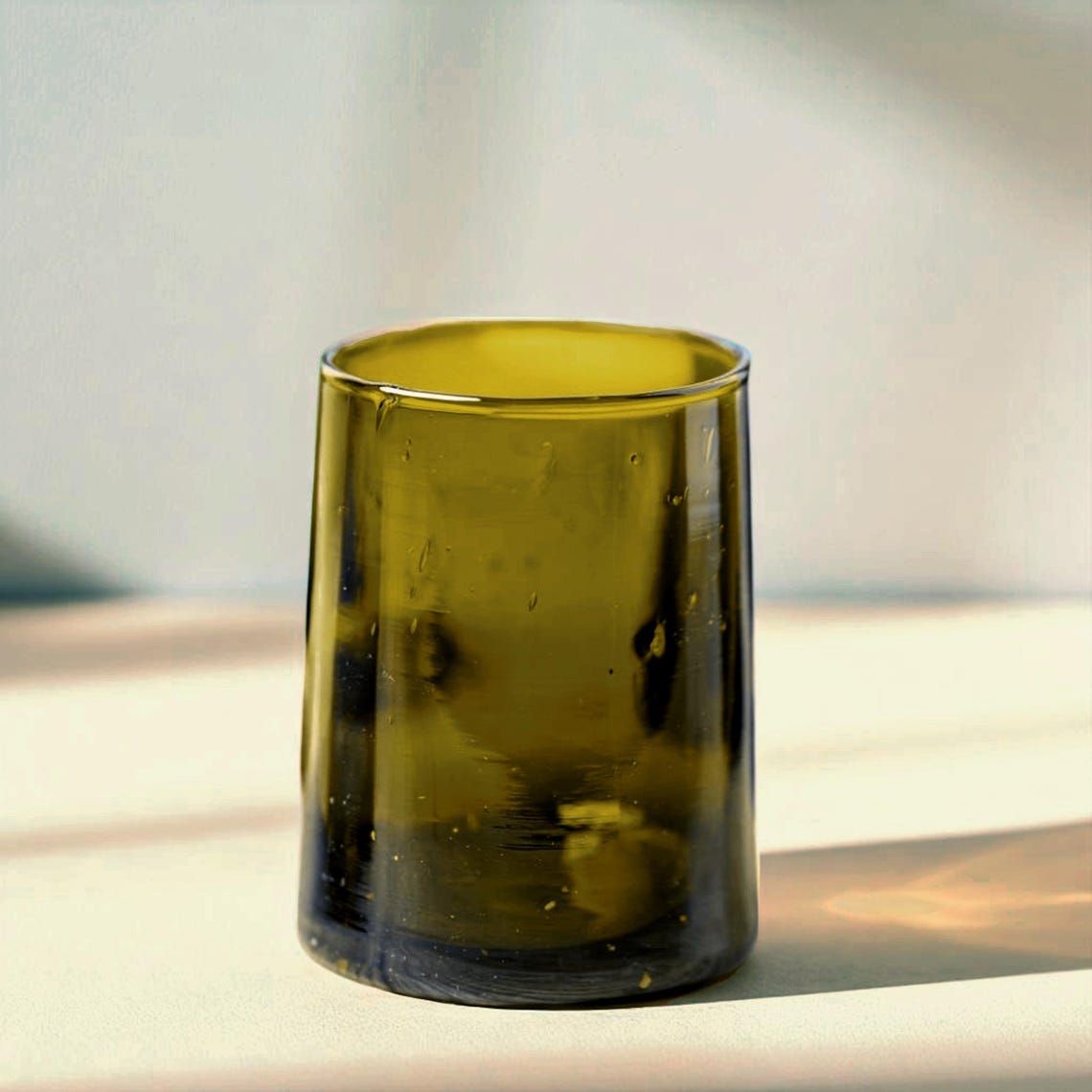 Olive Green Moroccan Beldi Glasses Set of 6 Cone Handcrafted Recycled ...