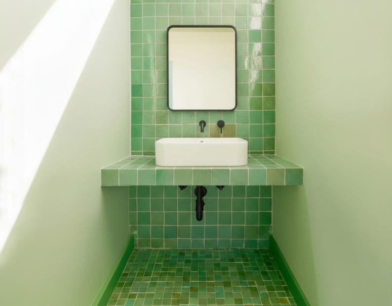 1 Square Feet Green Shower Tile Zellige Moroccan Mint Tile Handmade 5x5 ...