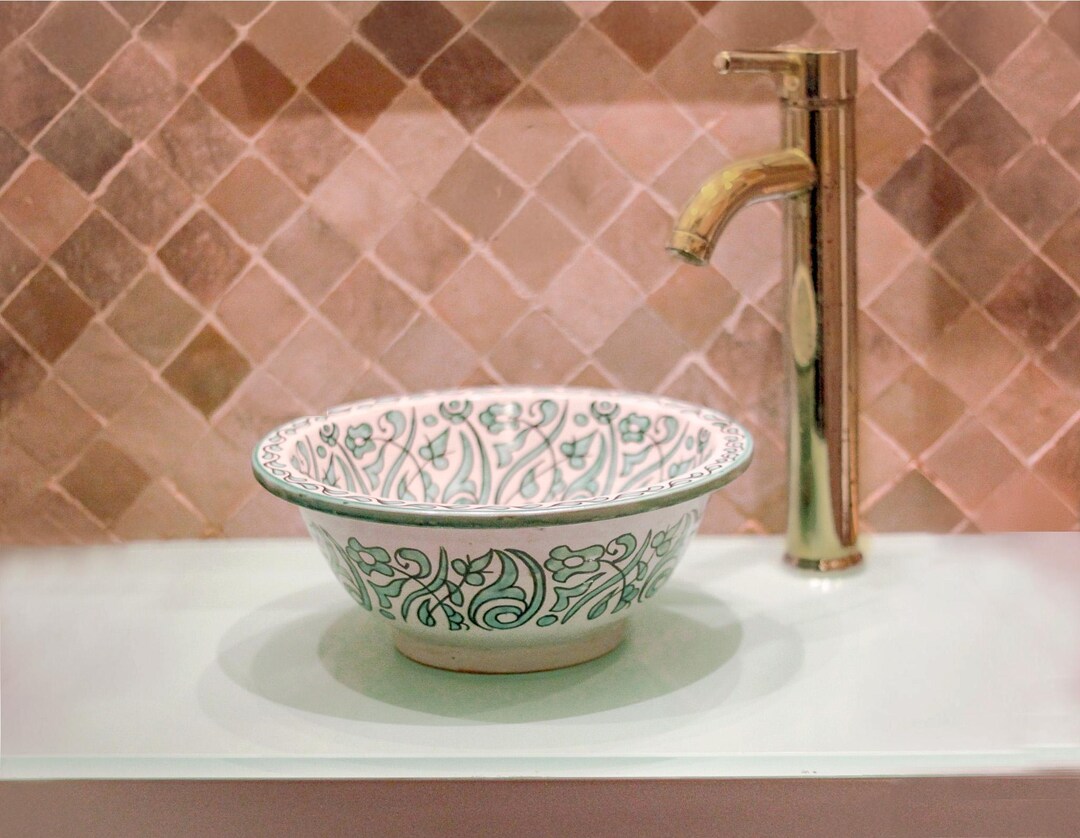 Moroccan Sink Small Ceramic Sink Turquoise Hand Painted Clay Sink ...