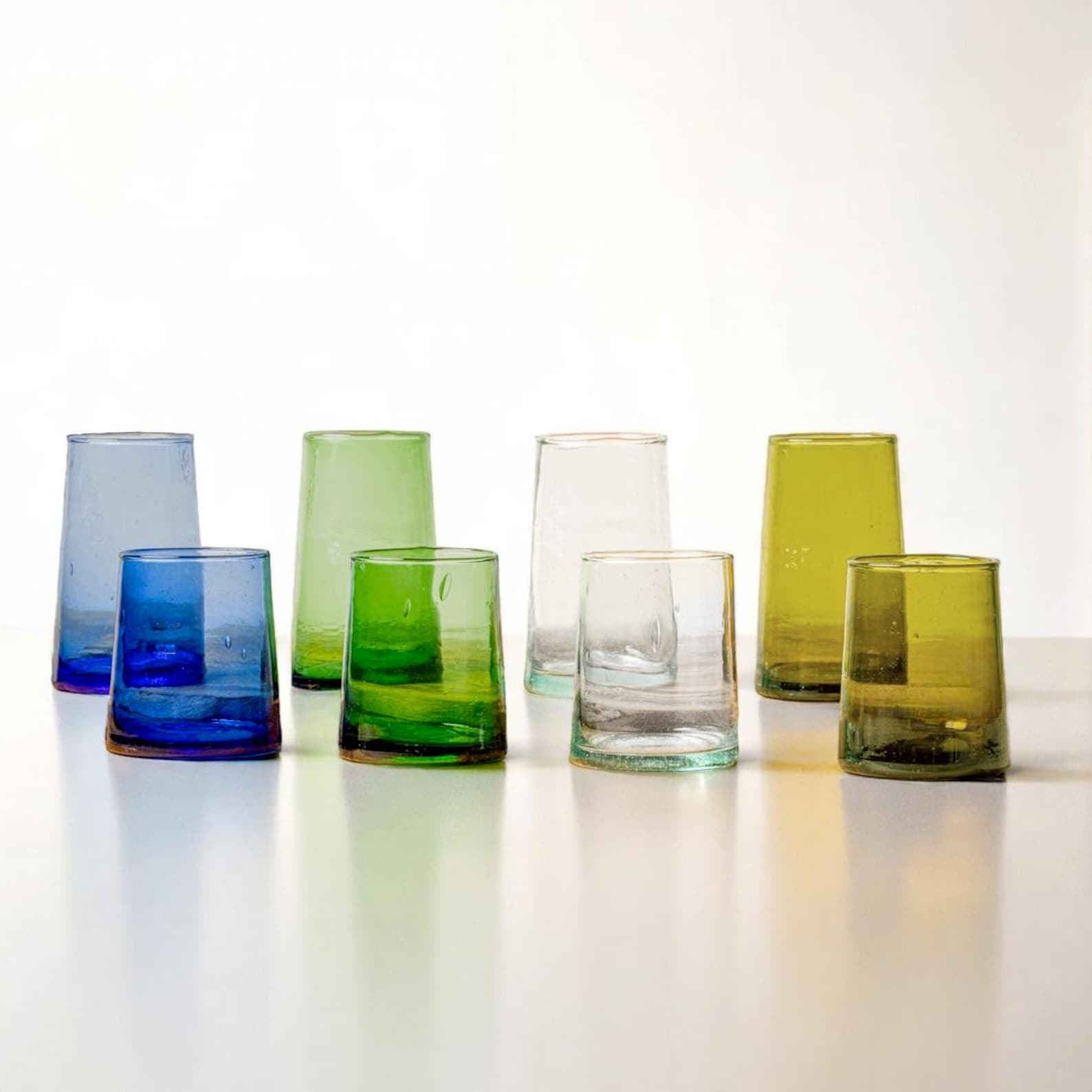 Green Moroccan Beldi Glasses Set of 6 Cone Barware Handcrafted Recycled ...