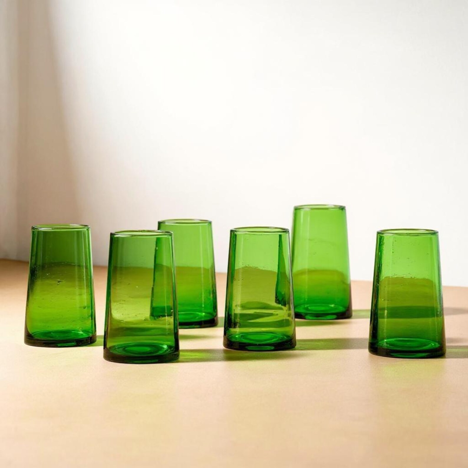 Green Moroccan Beldi Glasses Set of 6 Cone Barware Handcrafted Recycled ...