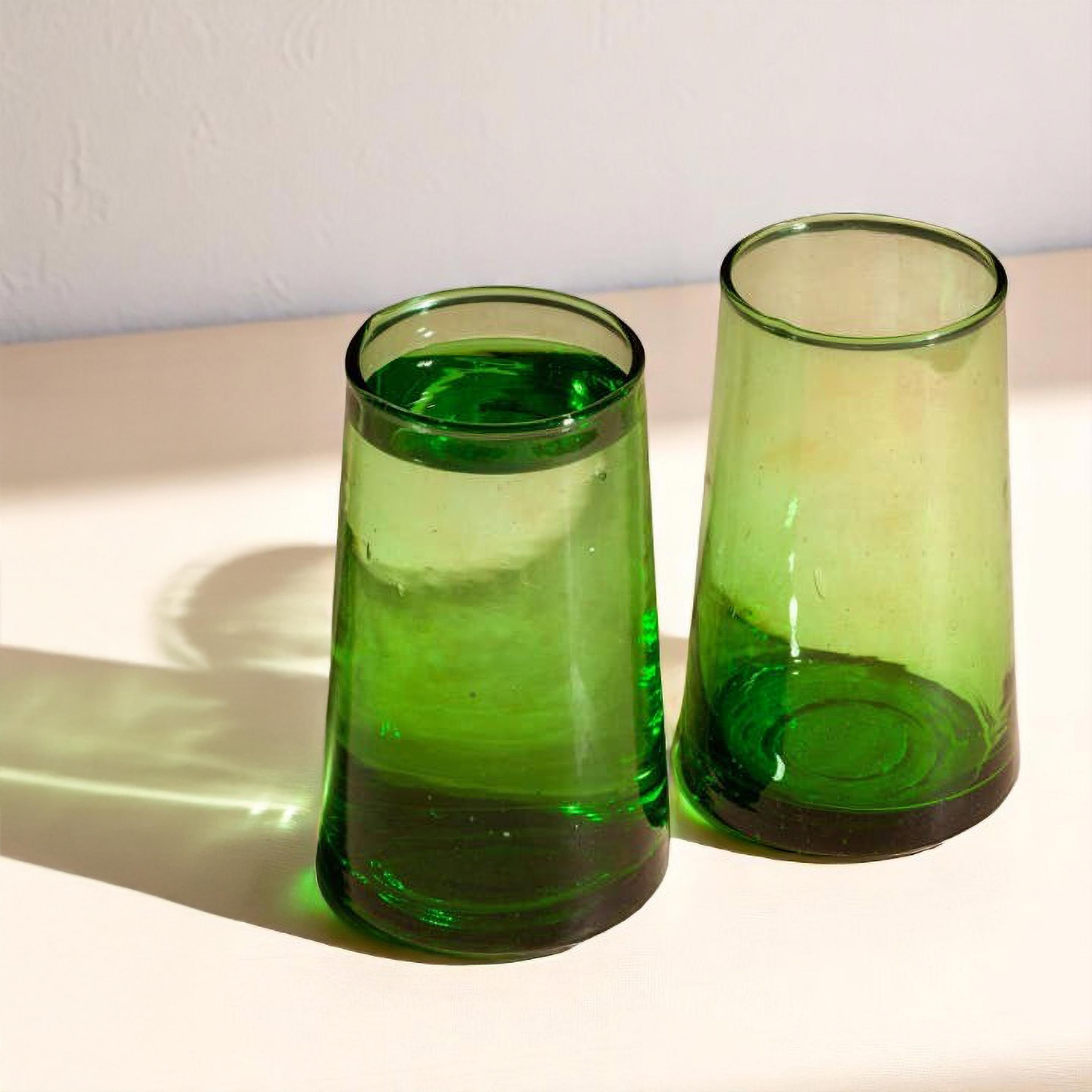 Green Moroccan Beldi Glasses Set of 6 Cone Barware Handcrafted Recycled ...