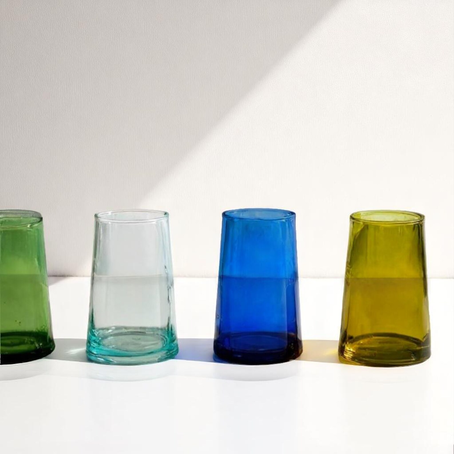 Green Moroccan Beldi Glasses Set of 6 Cone Barware Handcrafted Recycled ...