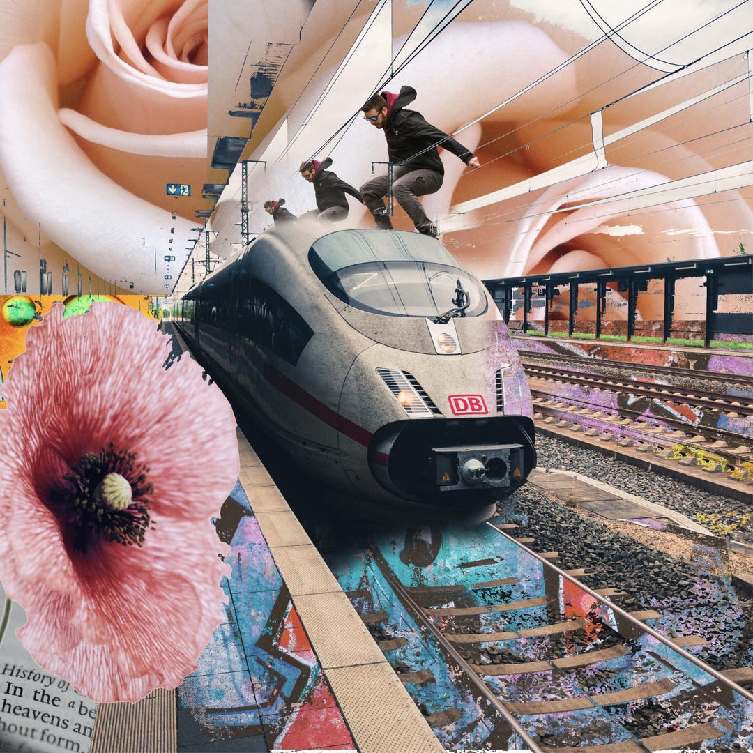 Train & Flowers Digital Collage Art Print (digital Download) - Etsy