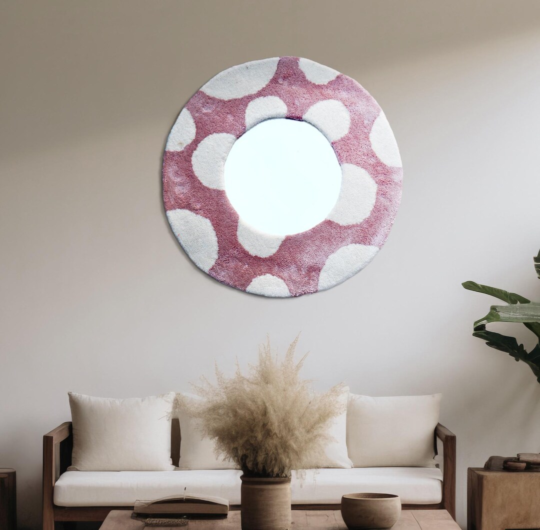 Handwoven Pink Polka Dot Tufted Mirror: Boho Fiber Art Decor - Etsy