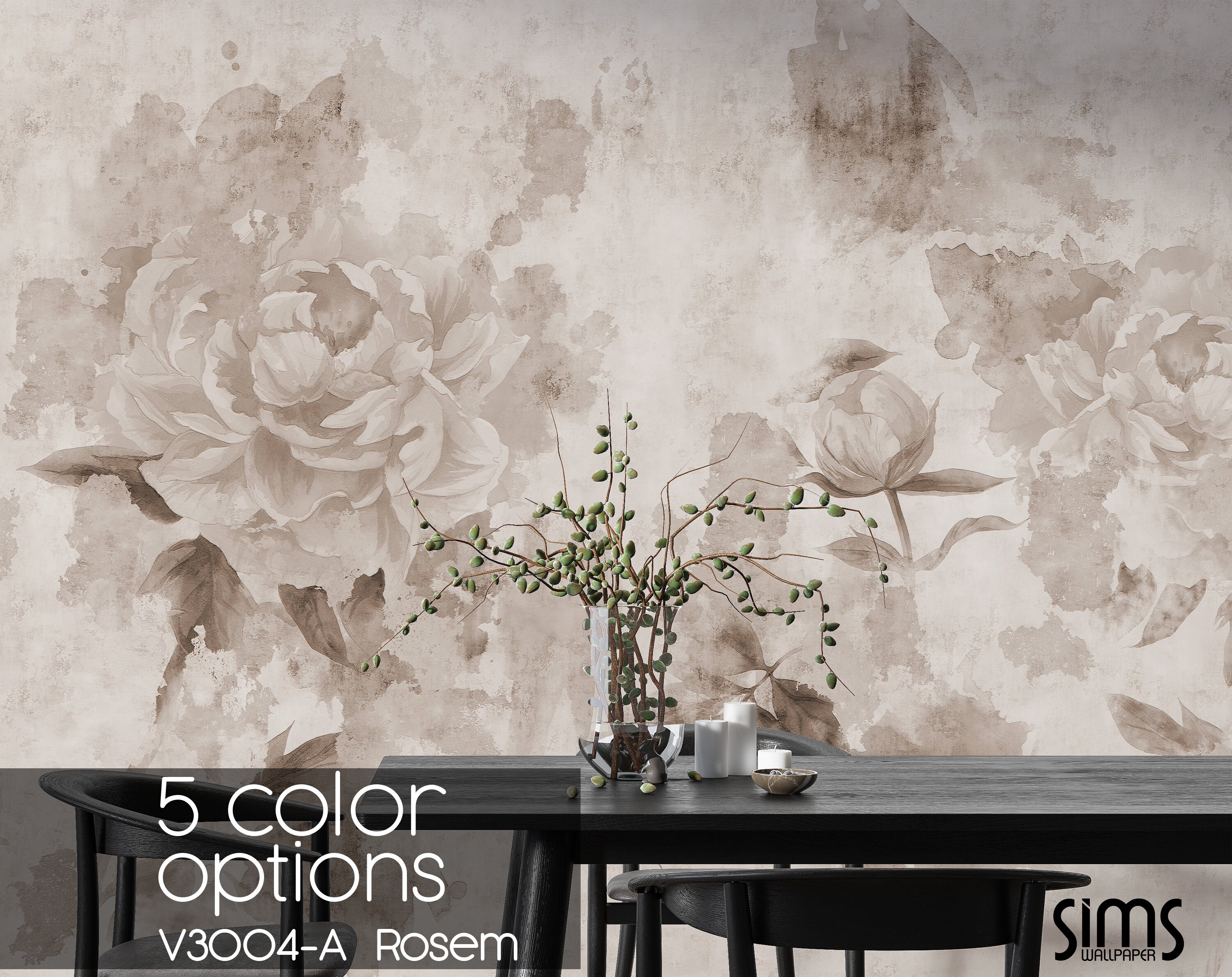 Rose Wallpaper, Wall Covering, Wall Mural, Geometric, Vintage, Rustic ...