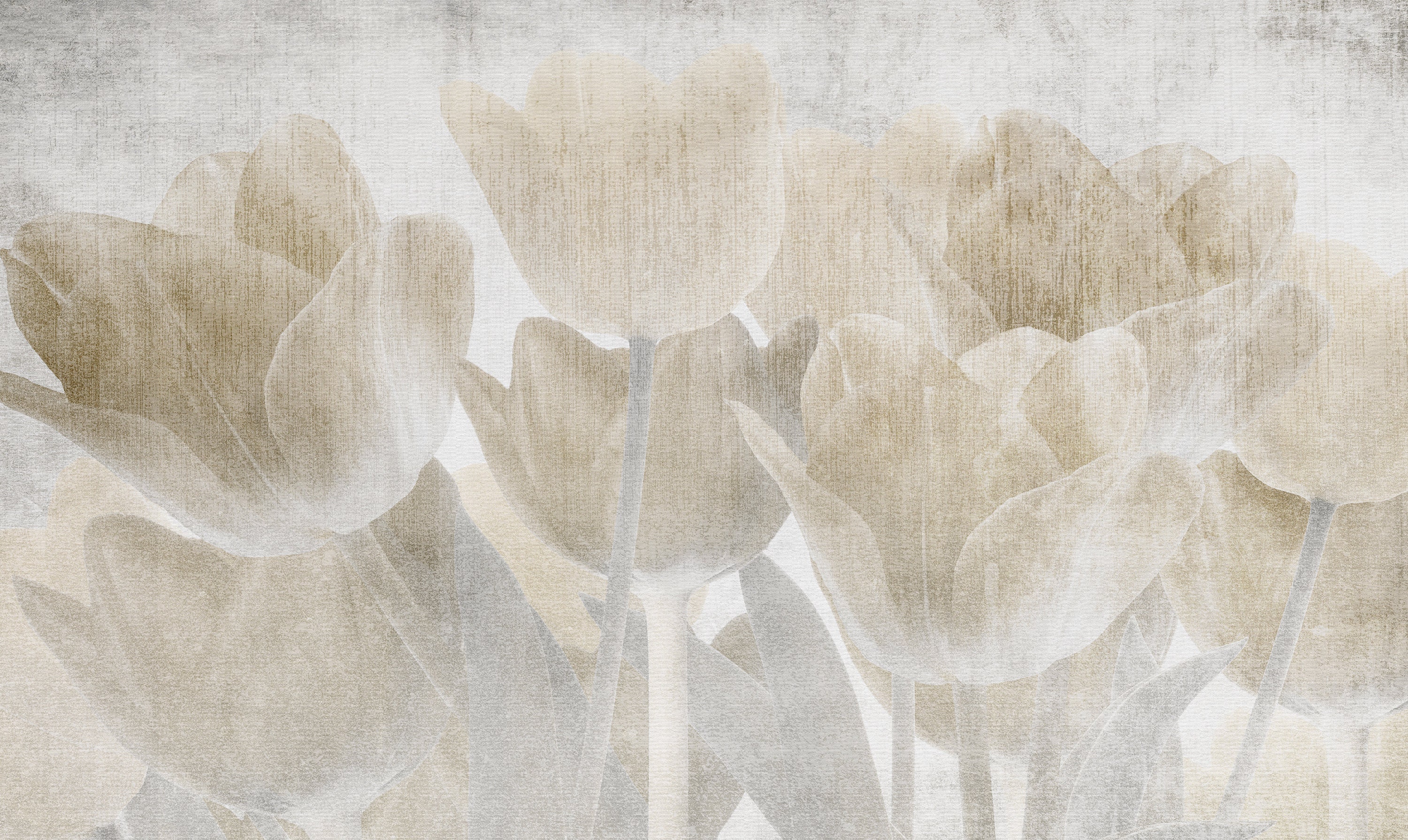 Contemporary Floral Wallpaper With Beige Tulips and Gray Tulips, Easy ...