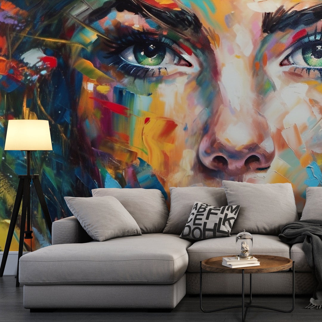 Abstract Face Wallpaper Mural: Self Adhesive Peel & Stick - Etsy