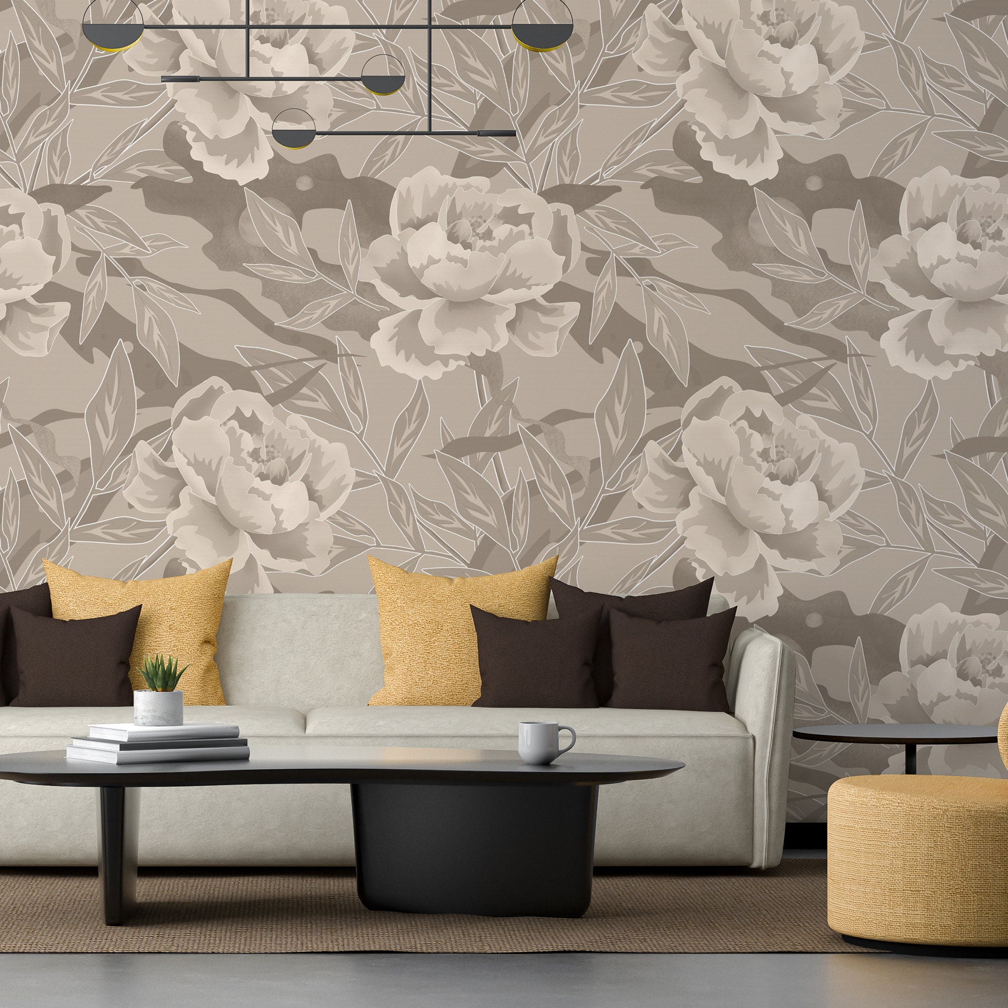 Beige Floral Wallpaper: Rose Peel and Stick Boho Wall Decor - Etsy