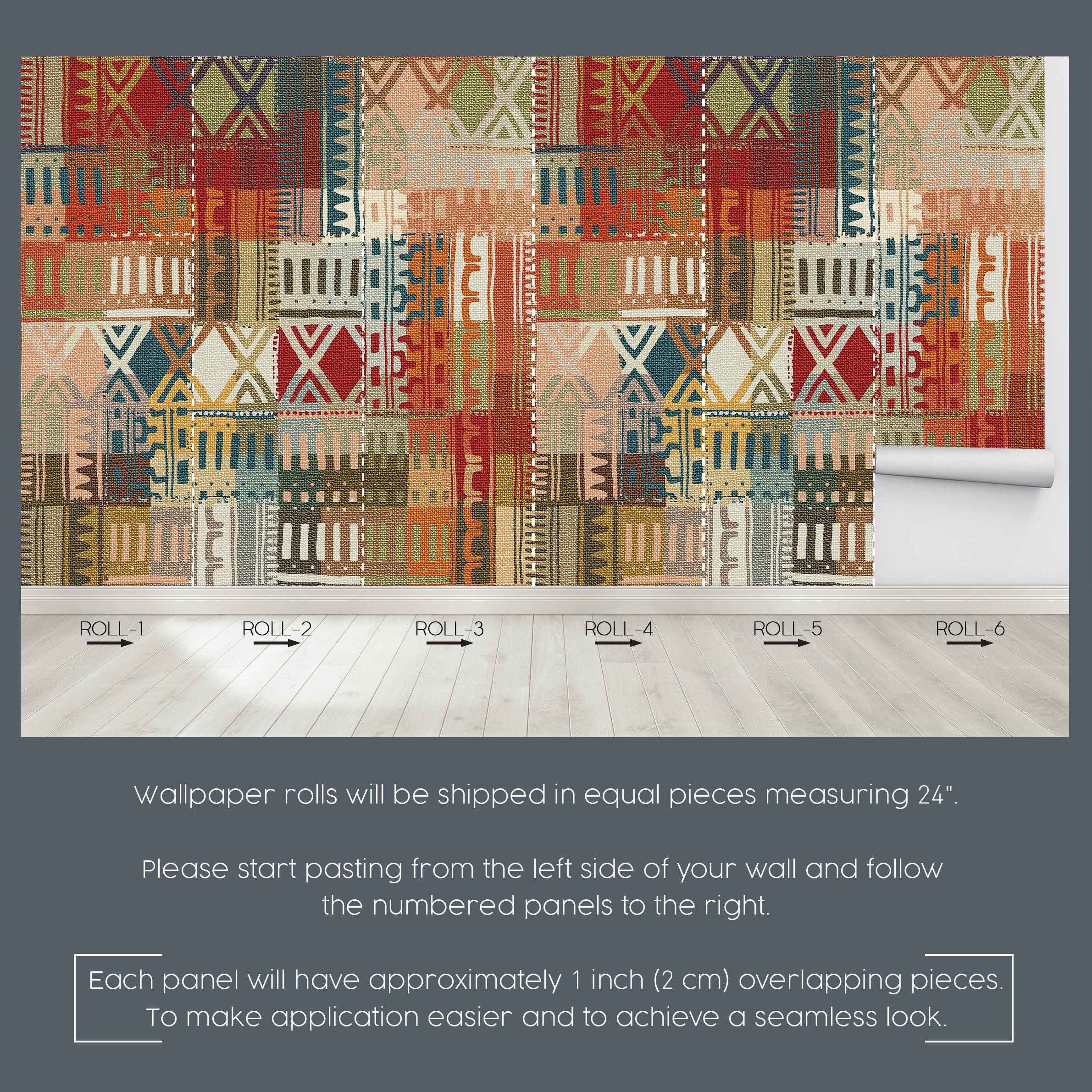 Ethnic Kilim Wallpaper: Teal & Red Geometric Peel and Stick - Etsy