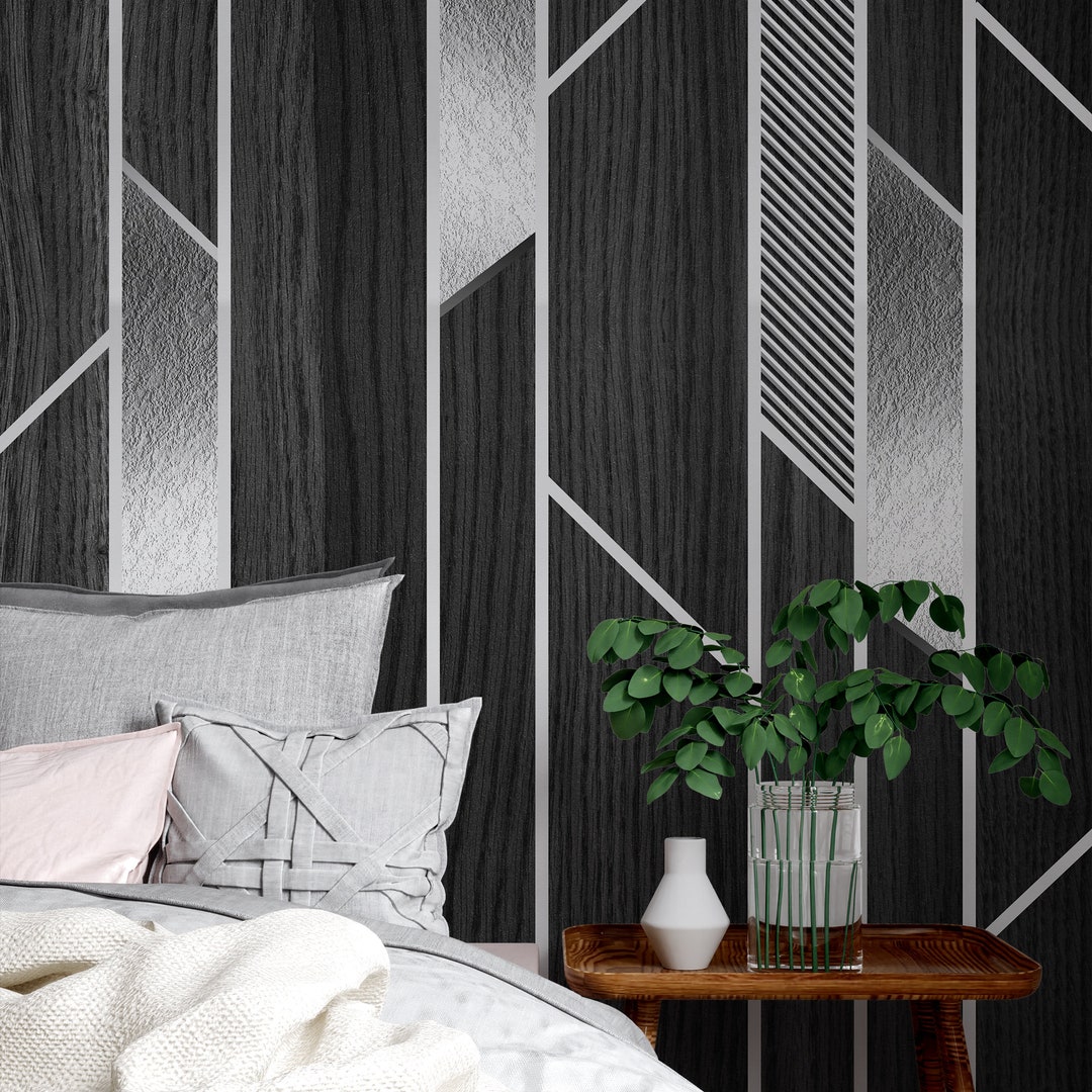 Black Gray Geometric Wallpaper, Trend Self Adhesive Wall Mural ...