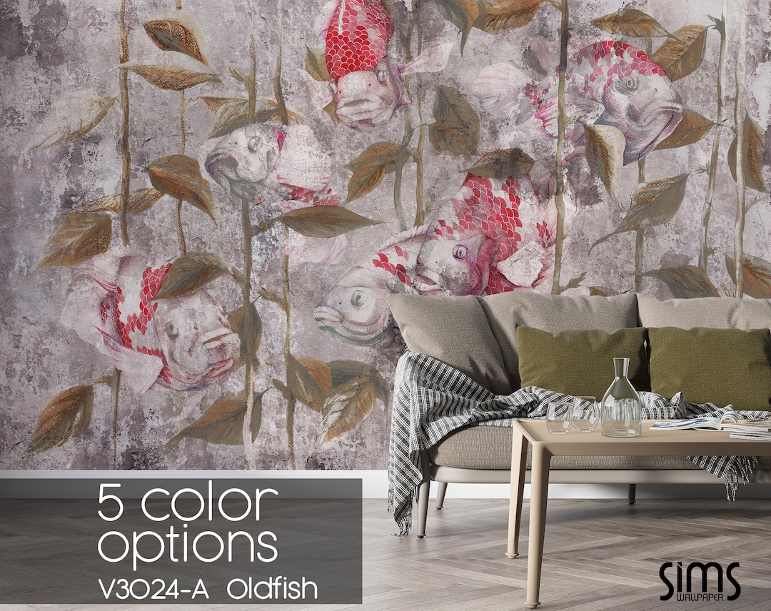 Tropical Fish Wallpaper Mural: Peel and Stick Leaf Wall Covering - Etsy