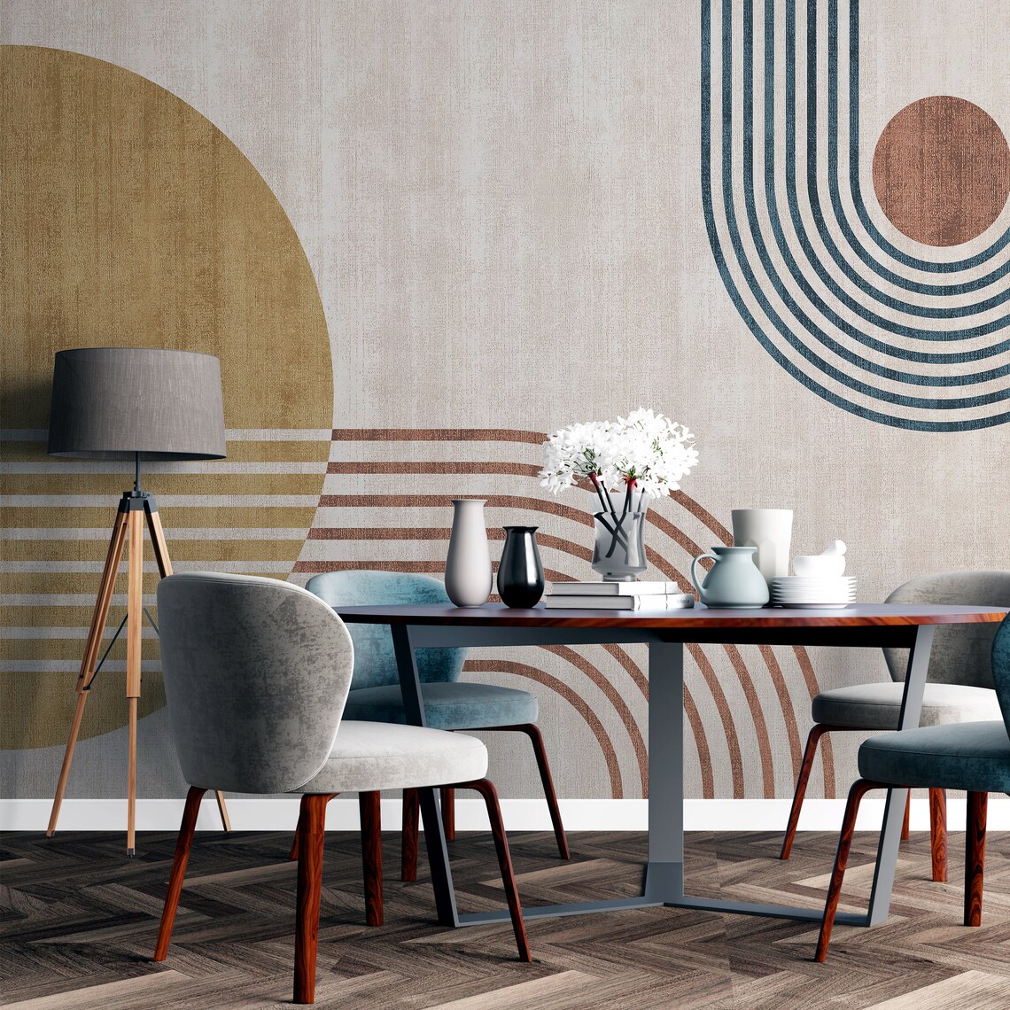 Gold Beige Copper Geometric Wallpaper, for Living Wallpaper Mural, Peel ...