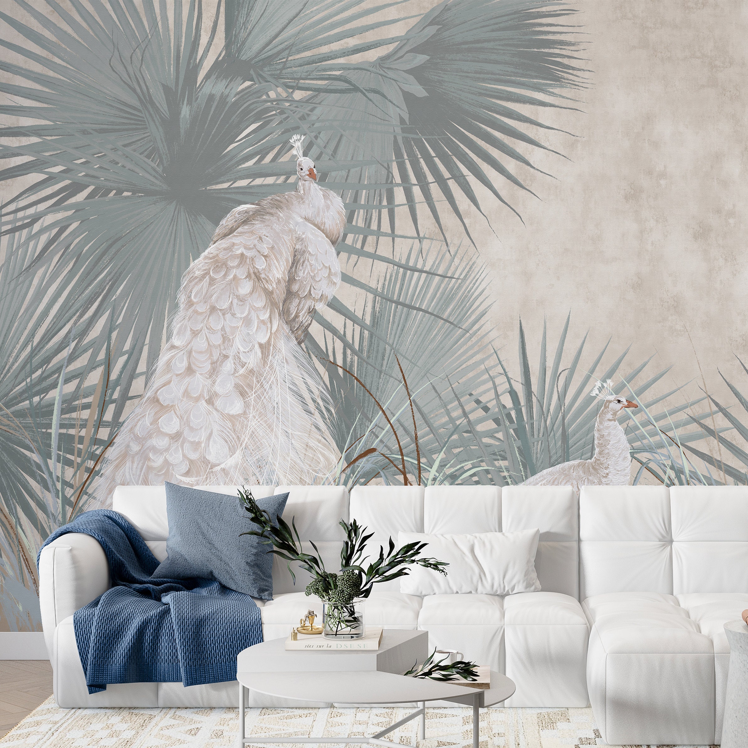 Retro White Birds Wallpaper Peacock Wall Mural for Living - Etsy