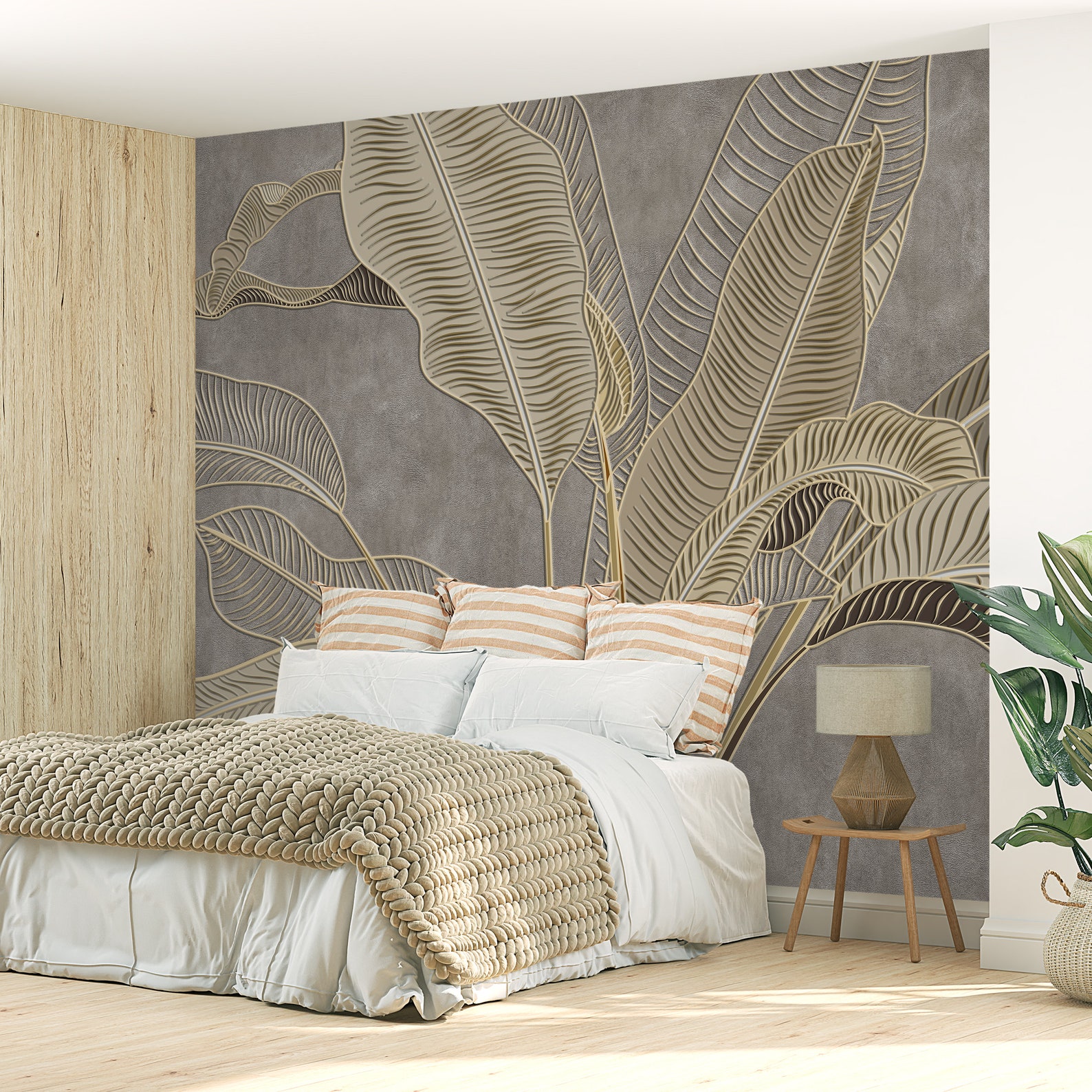 Banana Leaf Wallpaper: Tropical Gold Bronze Wall Mural - Etsy