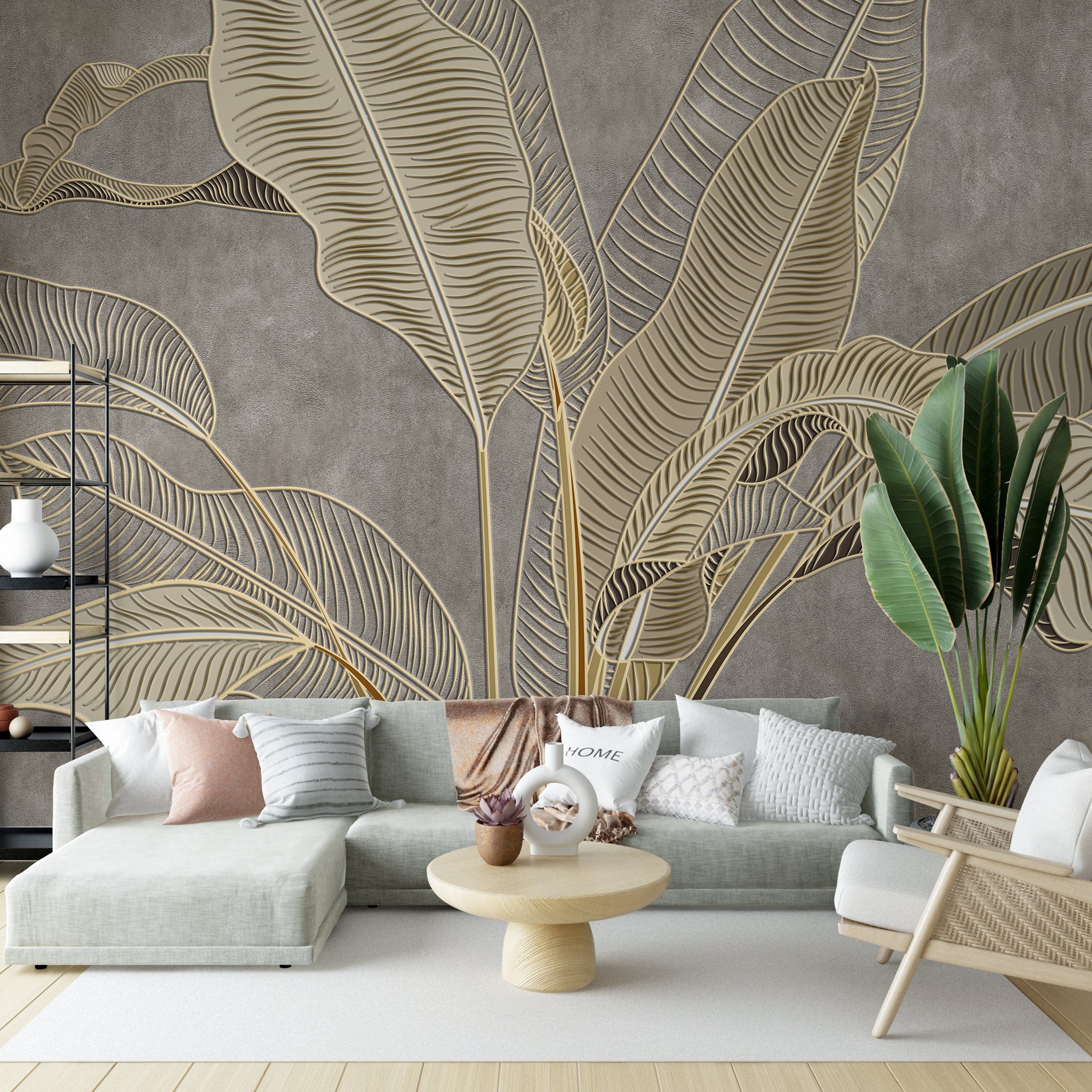 Banana Leaf Wallpaper: Tropical Gold Bronze Wall Mural - Etsy