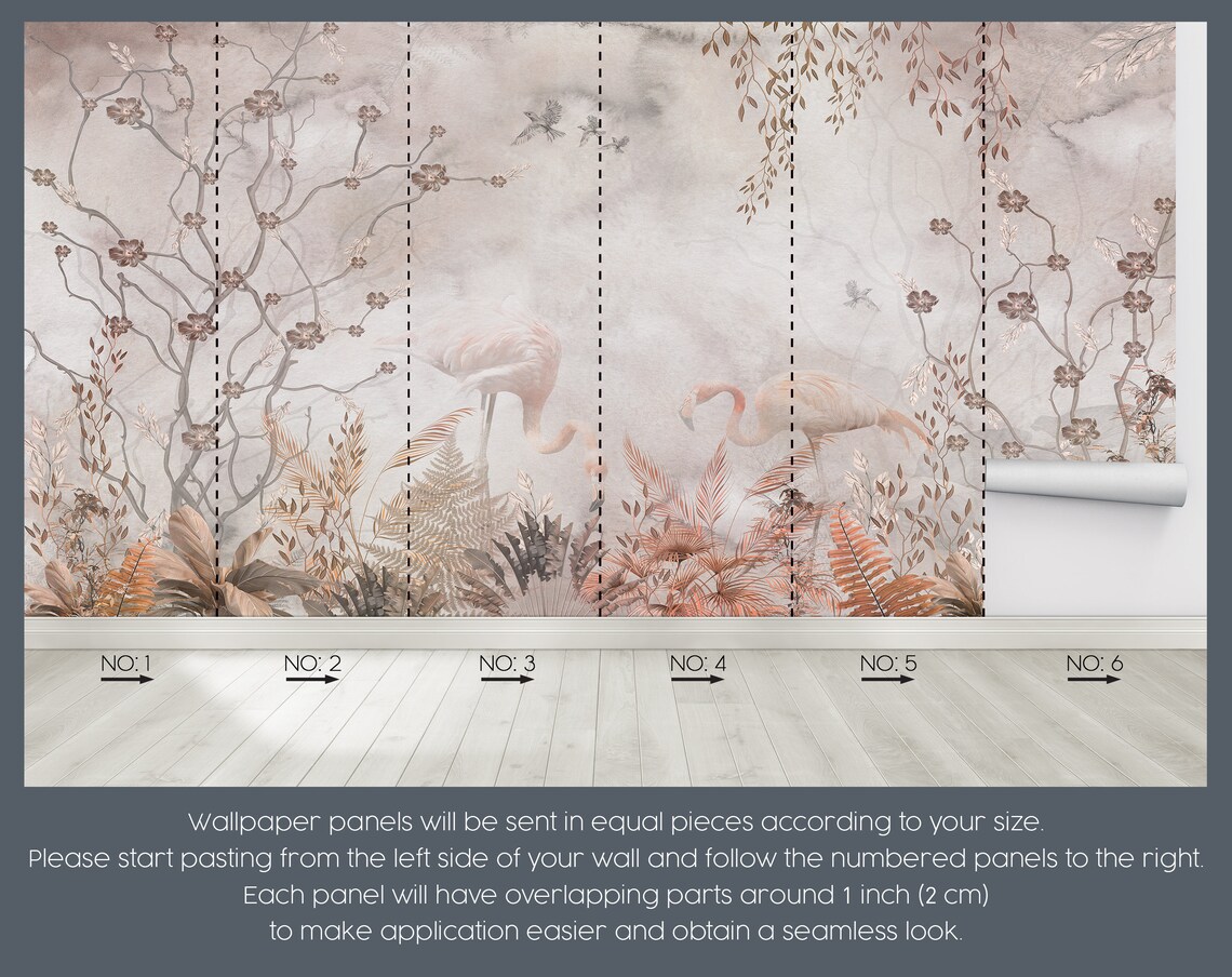 Flamingo Wallpaper: Boho Tropical Bird Self Adhesive Mural - Etsy