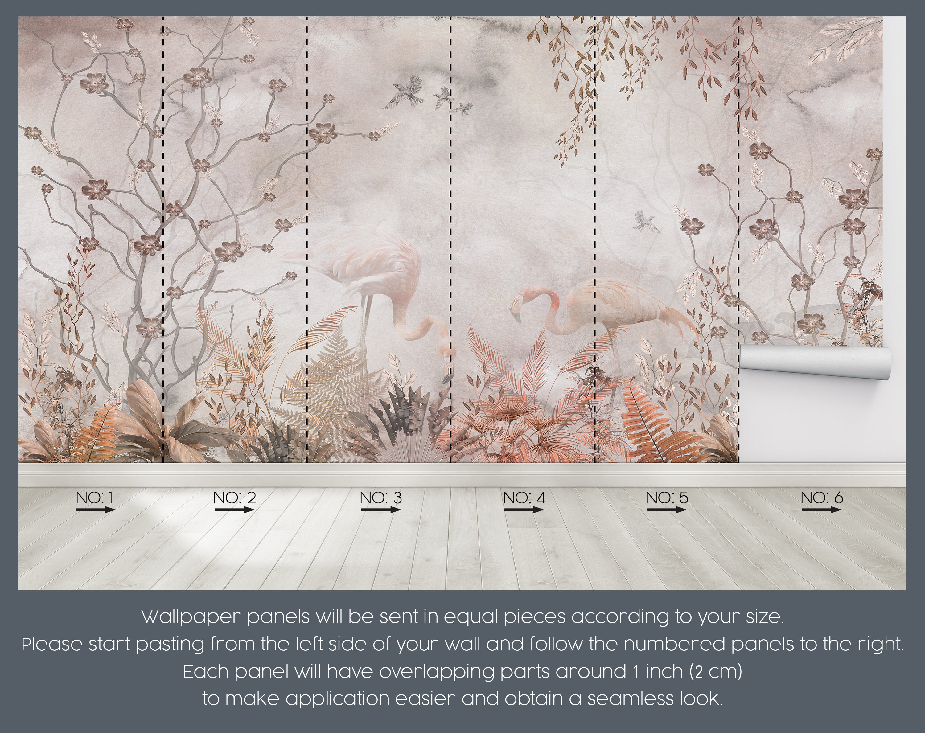 Flamingo Wallpaper: Boho Tropical Bird Self Adhesive Mural - Etsy