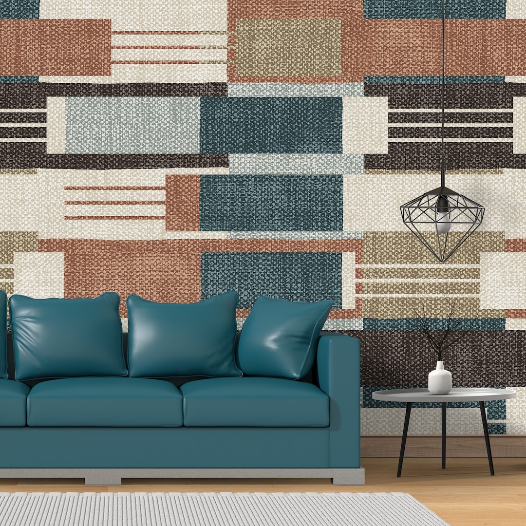 Geometric Colored Wallpaper, Rectangles Wall Mural for Livingroom, Wall ...
