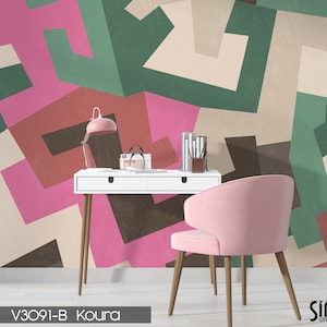 Geometric Wallpaper Lines Wall Mural Wall Covering Peel and - Etsy