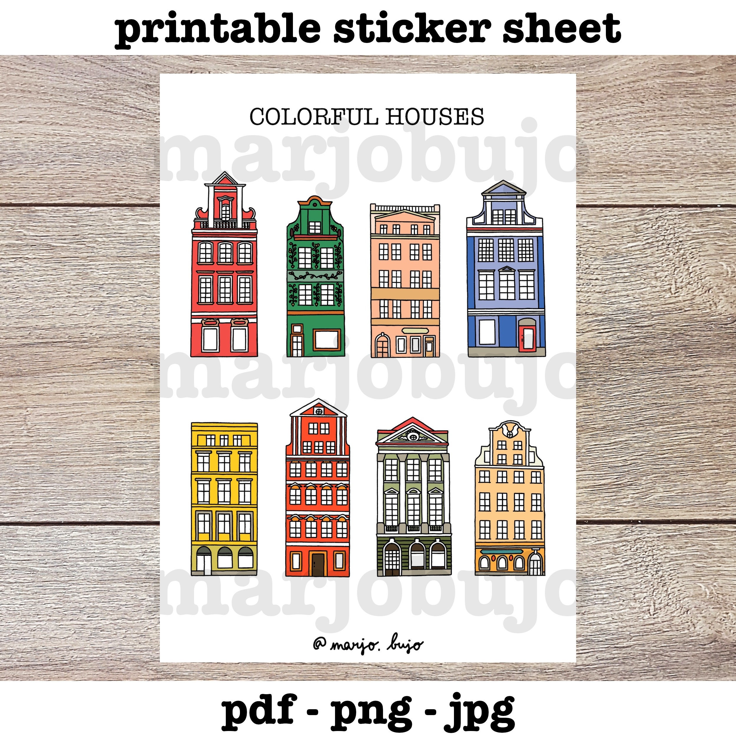 Printable Sticker Sheet Colorful Houses stickers sticker | Etsy