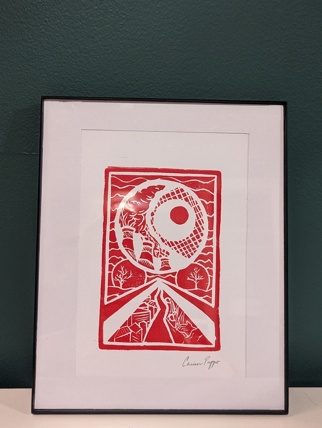 Red Smoke Stacks Linocut Print - Etsy