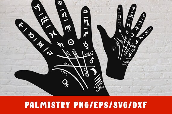 Palmistry Printable Divination Hand Black Zodiac Svg Dxf Eps | Etsy