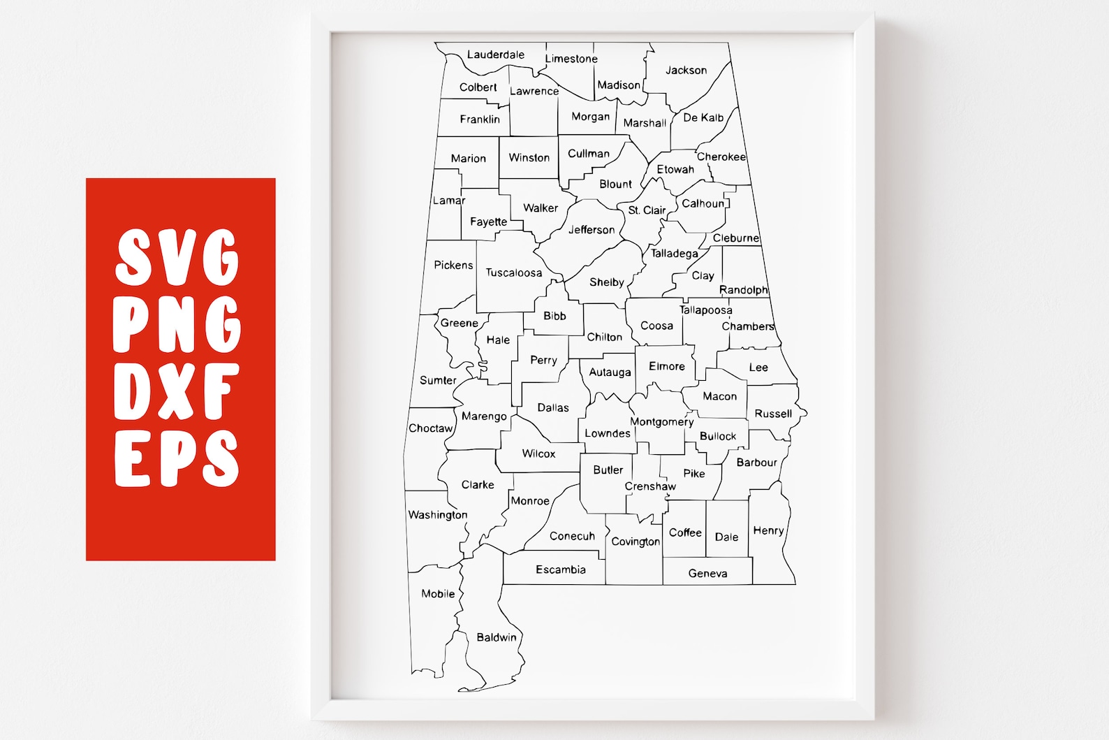 Alabama SVG Map Counties of Alabama State Clipart Vector Cut | Etsy