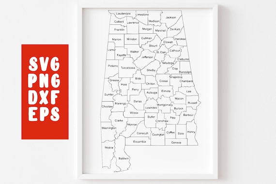 Alabama SVG Map Counties of Alabama State Clipart Vector Cut - Etsy