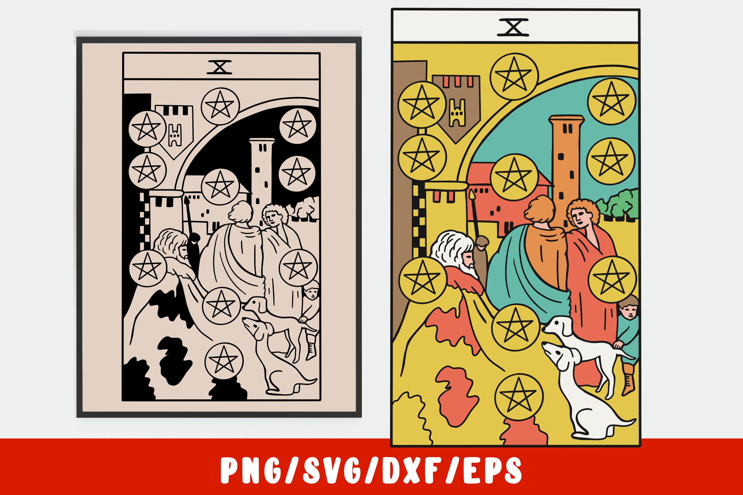 Tarot SVG PNG Ten of Coins Mystical Printable Divination - Etsy