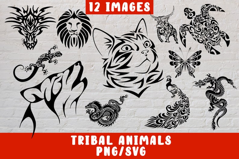 Tribal Animals SVG Bundle - Turtle Wolf Gecko Dragon Lion Bull (vinyl ...
