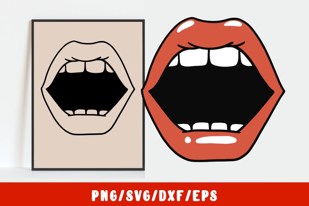 Mouth SVG Cut File - Open Lips Png Teeth Dentist Tongue (vinyl Decal ...