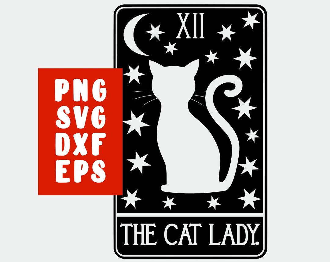 Cat Lady SVG Cut File - Cute Black Witchy Cat Animal Tarot Card (decal ...