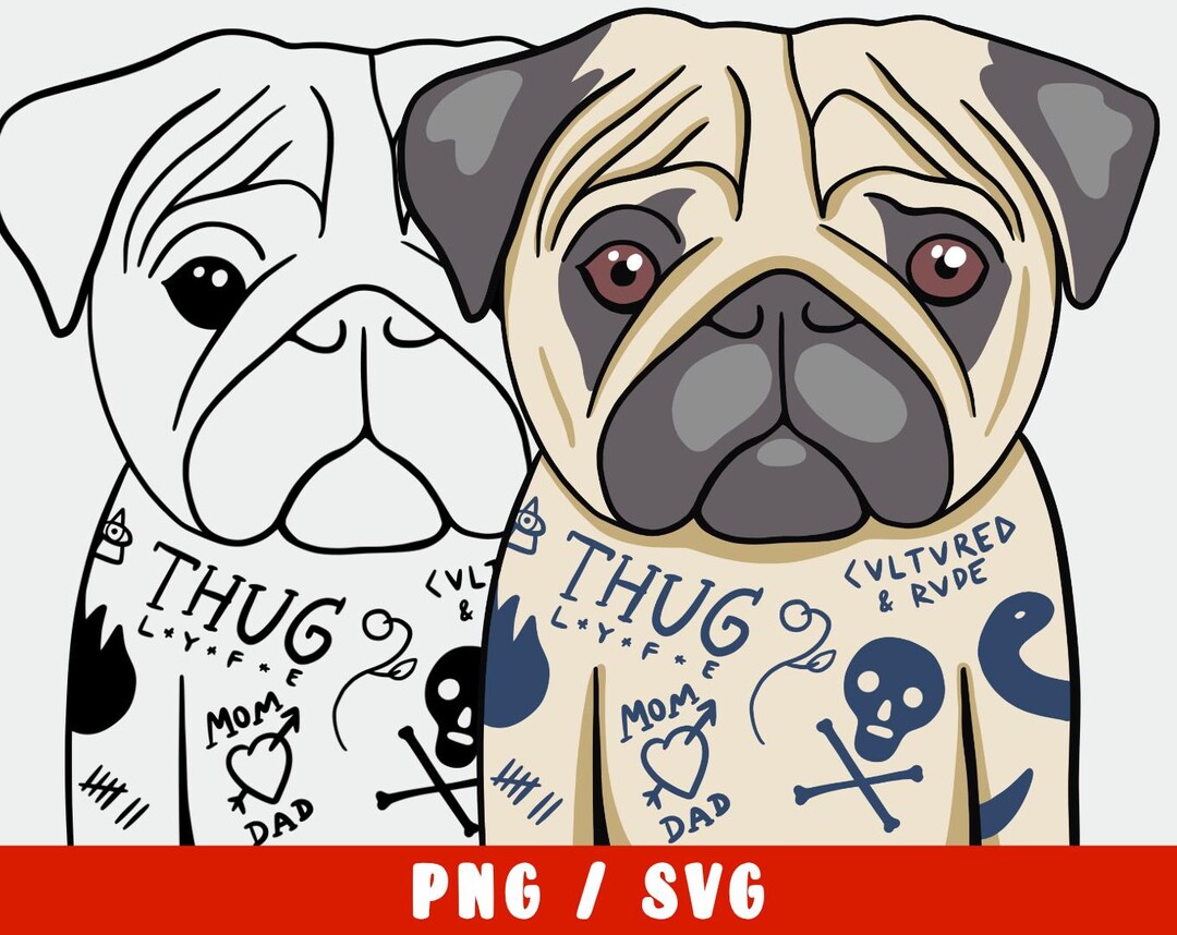 Pug SVG Cut File - Funny Tattoo Dog Puppy Animal Printable (vinyl Decal ...