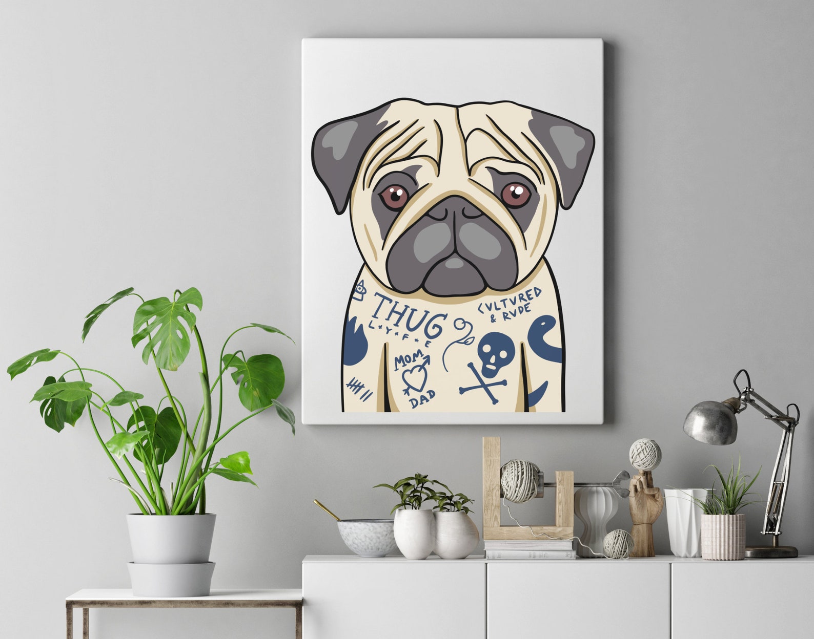 Pug SVG Cut File - Funny Tattoo Dog Puppy Animal Printable (vinyl Decal ...