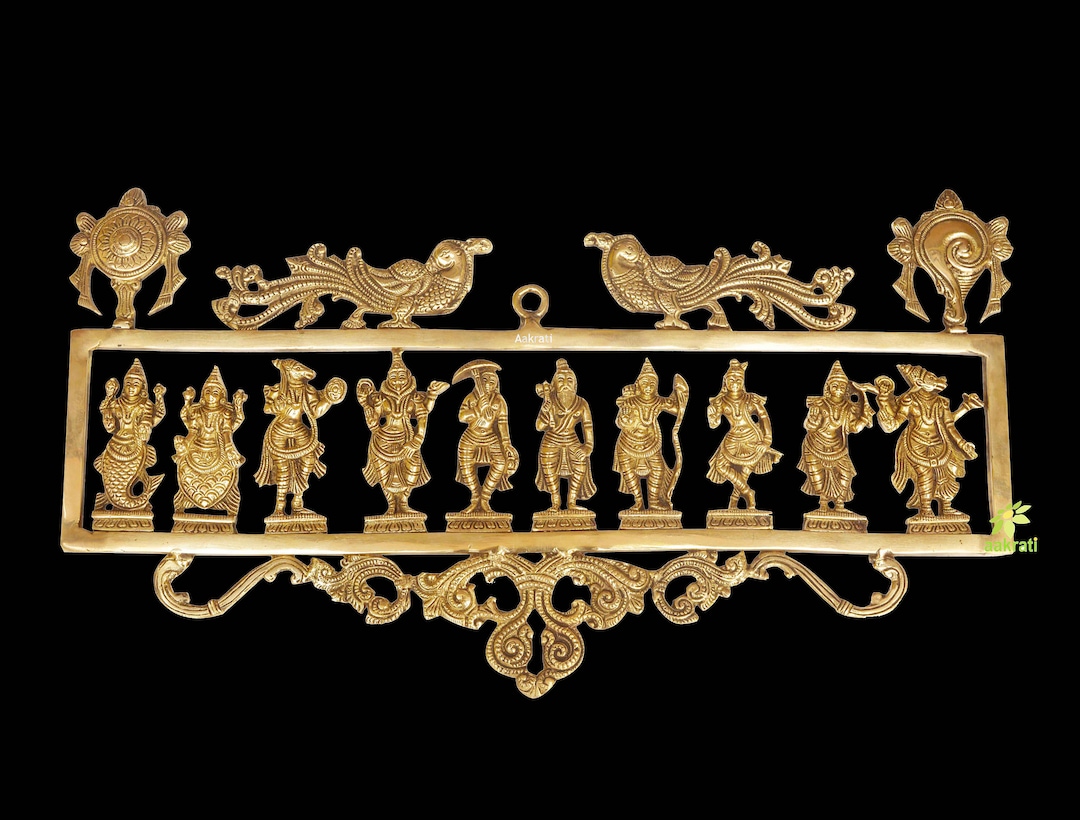 Brass Wall Decor Vishnu Ten Avatar Frame in Brass for Home and Hotel ...
