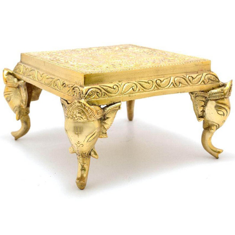 Pooja Chowki small stand stool God sitting stand with brass elephant ...
