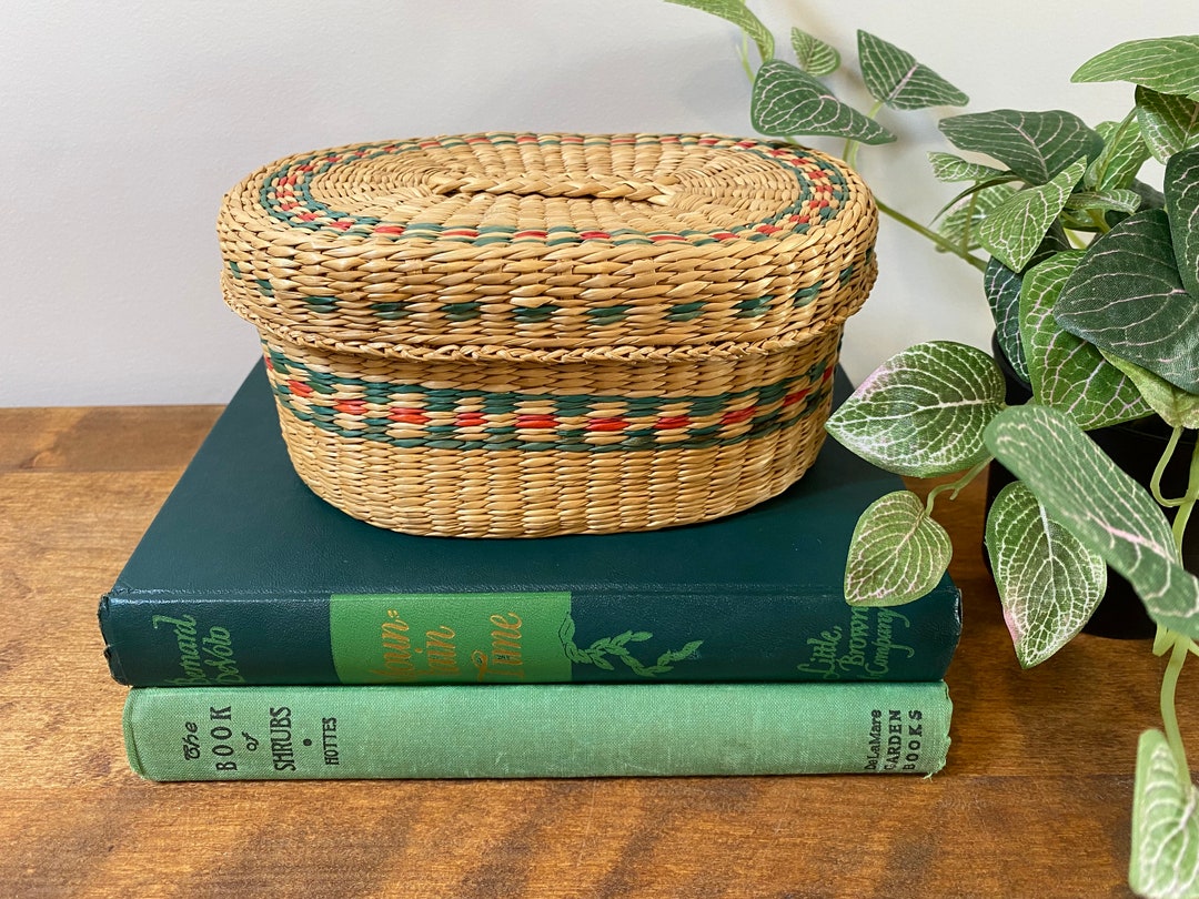 Vintage Oval Hand Woven Sweetgrass Basket Trinket Box From - Etsy