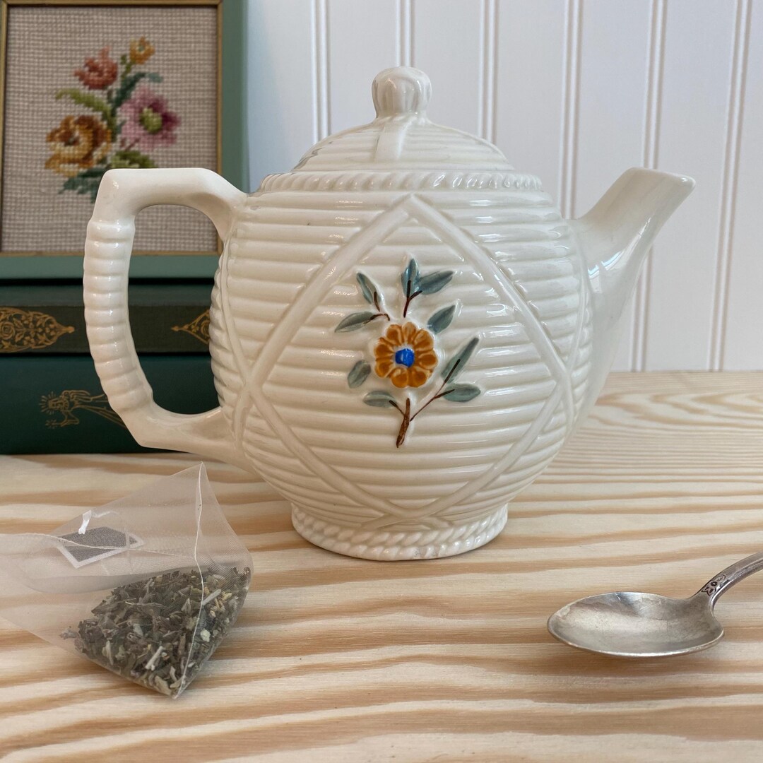 Vintage 1940's Cute Floral Teapot With Lid Orange Flower Cottage ...